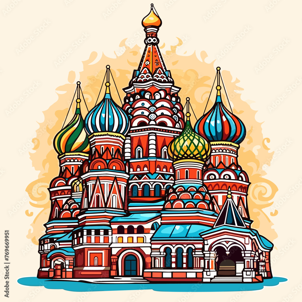 Saint Basil's Cathedral hand-drawn comic illustration. Cathedral of ...