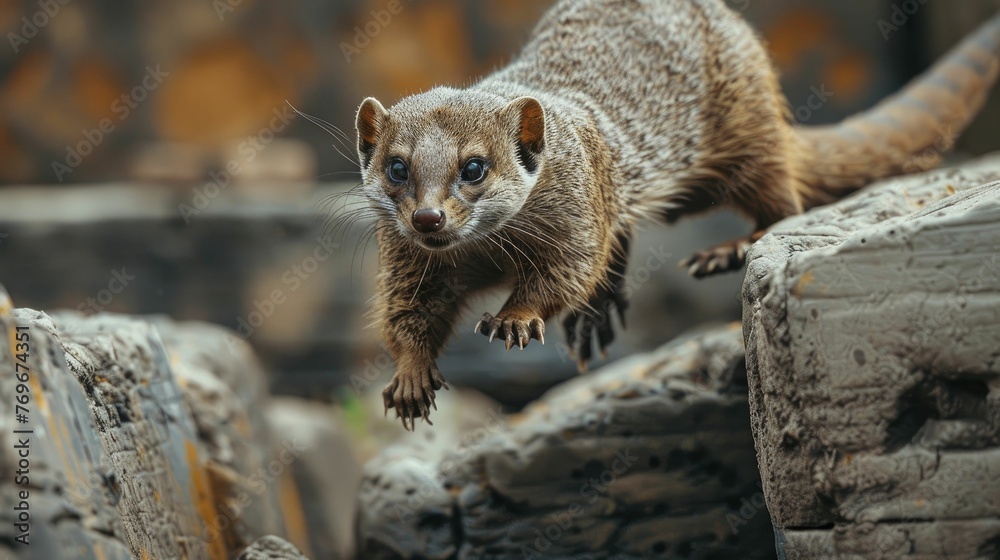 Mongoose darting through an urban obstacle course, symbolizing agility ...
