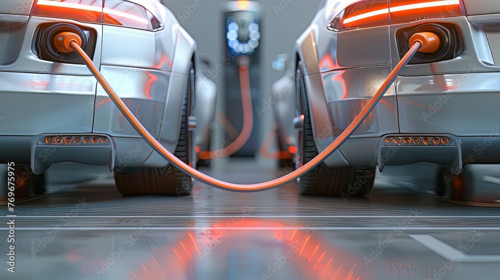 Power Cord Connection: Two car stations are connected by a large ...