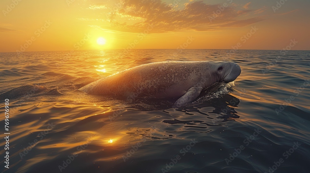 Witnessing a manatee's silhouette against a sunset over the ocean ...