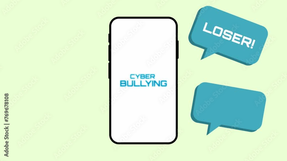 Animated phone appearing with „cyber bullying“ text on the screen. Hate ...