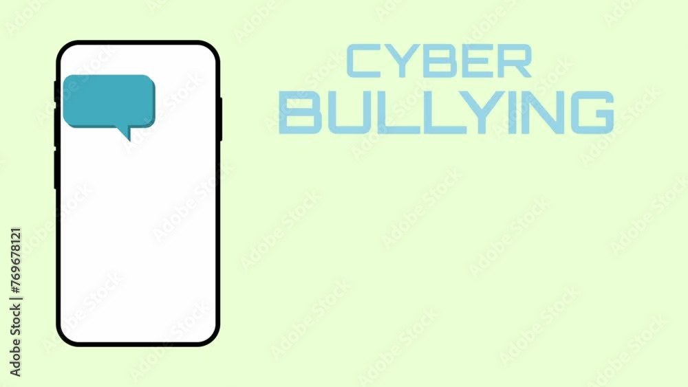 Animated phone appearing with hate messages on the screen. Blue text ...