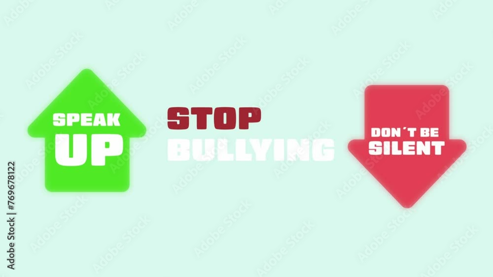 White „Stop bullying“ text appears on screen and turns red. Green arrow ...