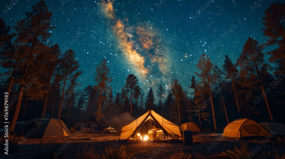 Camping under the Stars: A cozy campsite under a starry night sky, with ...