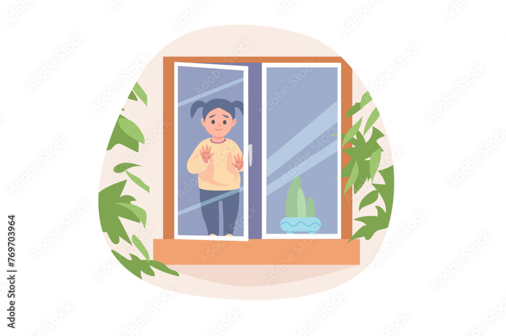 Dangers for kids concept with people scene in flat cartoon design. A ...