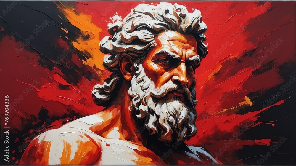 greek god zeus portrait red theme oil pallet knife paint painting on ...