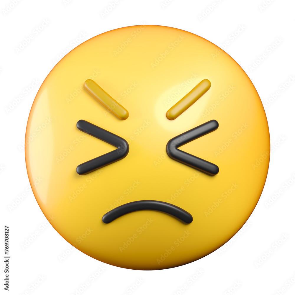 Persevering Face emoji, face with a slight frown, scrunched eyes, as if ...