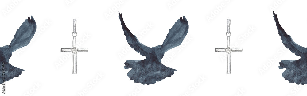 Watercolor christian border.Christian seamless border. Hand painted ...