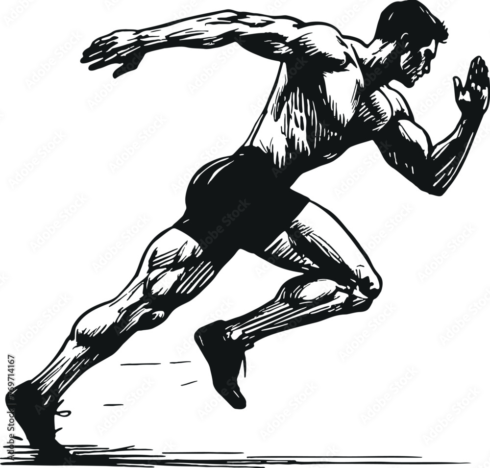 Illustration showing a track and field athlete in a simple black sketch ...
