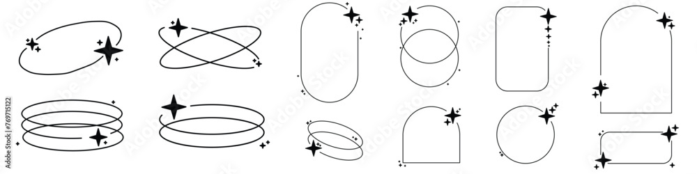 Trendy line elements set, minimalist frames and borders with twinkle ...