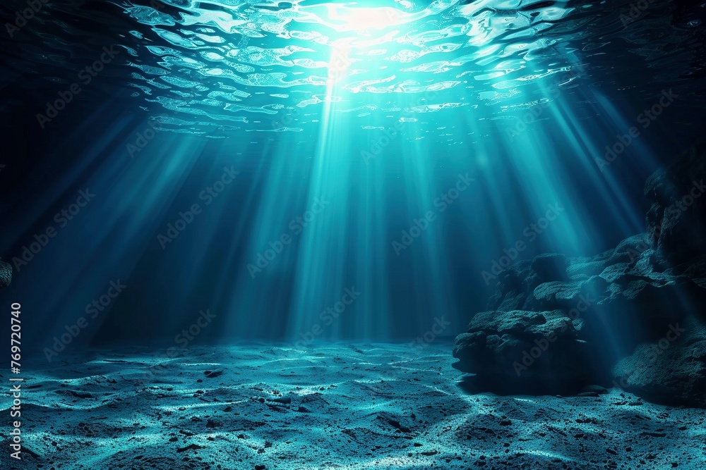 light and shadow beneath the waves, as the dark blue ocean surface ...
