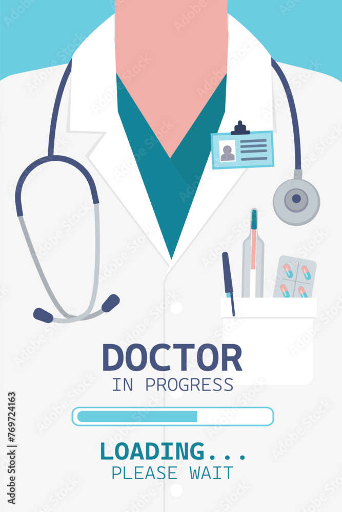 Medical student in doctor coat close-up view. Loading scale. Doctor in ...