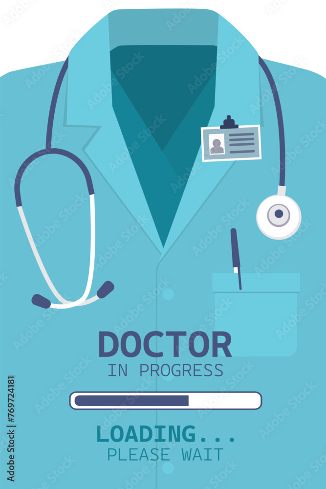 Medical student in doctor coat close-up view. Loading scale. Doctor in ...