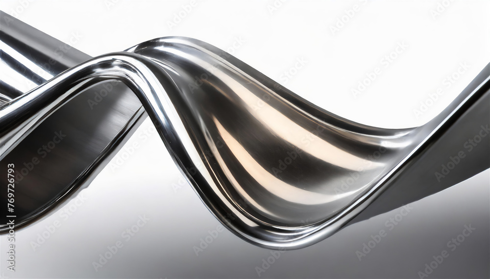 Abstract fluid metal bent form. Metallic shiny curved wave in motion ...