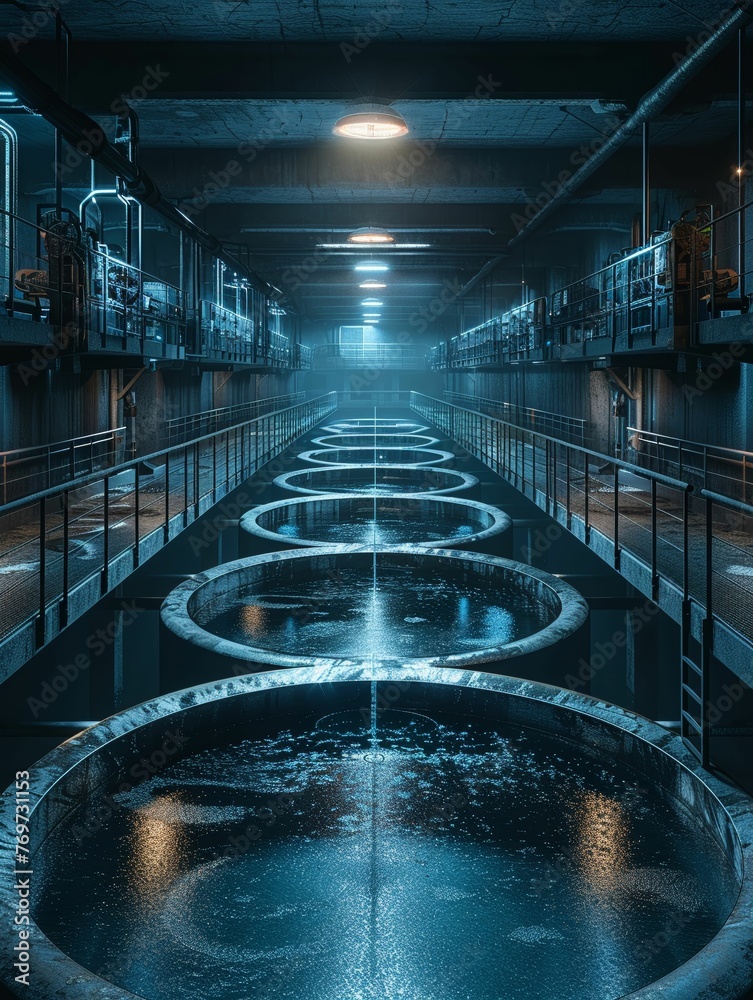 A massive water treatment facility hums with activity as engineers ...
