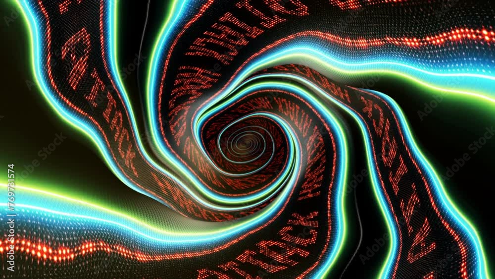 Hacker Attack Text on the Led Walls Animation, Tunnel Background, Loop ...