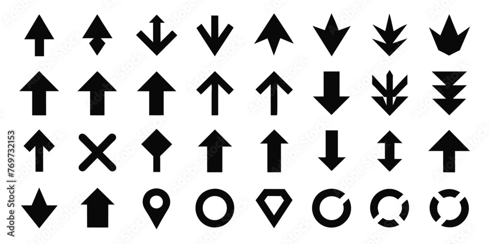 Arrows set of hundred black icons. Arrow icon. Arrow vector collection ...