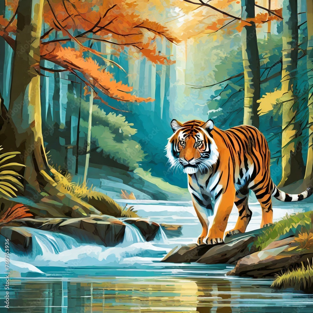 a captivating animal poster wall art featuring a brave tiger standing ...