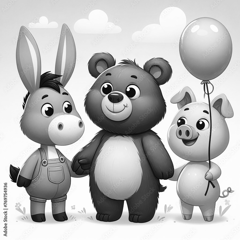 Cartoon, Illustration: a piglet, a donkey and a bear cub. Stock ...
