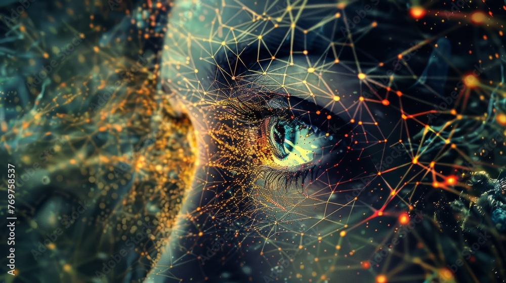 cybernetic, human eye, digital enhancements, kaleidoscopic, machine ...