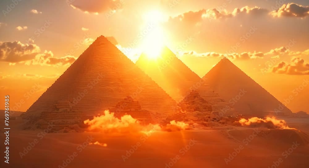 The sun setting behind the pyramids of Giza, a timeless moment in Egypt ...