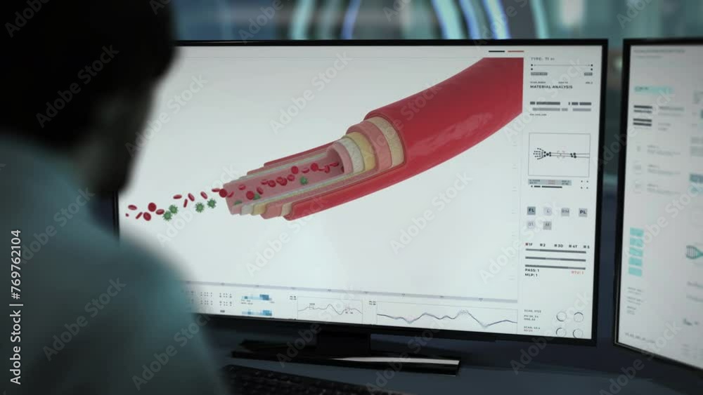 Medical analysis system is examining the arteries for disease cells ...