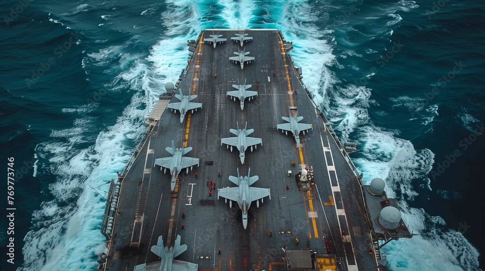 Flight Deck Operations on Aircraft Carrier at Sea. Bustling flight deck ...