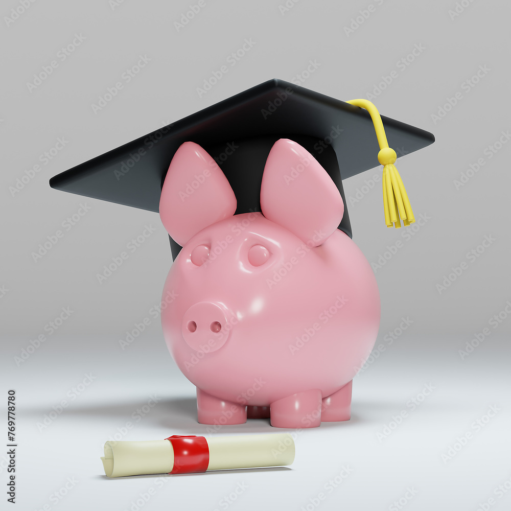 3d illustration of word graduation with graduate caps on white ...