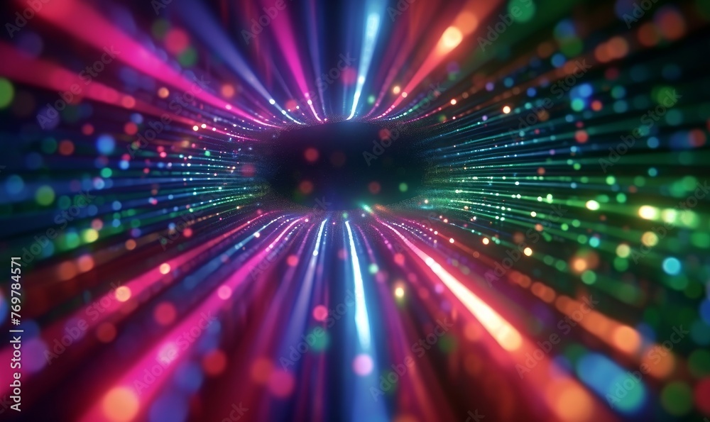 cycled 3d animation. Abstract background with unfocused red blue green ...