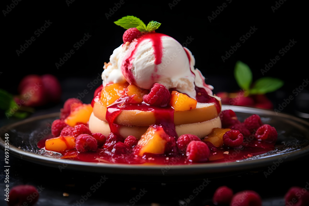 Peach Melba, Elegant and fruity dessert featuring peach, raspberry ...