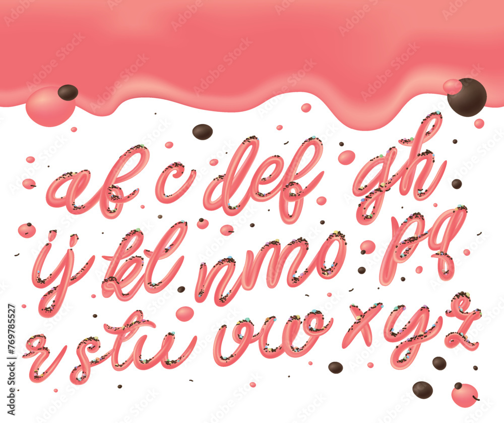 Bubble Gum Alphabet Set. Pink Font Isolated on White Background. Hand ...