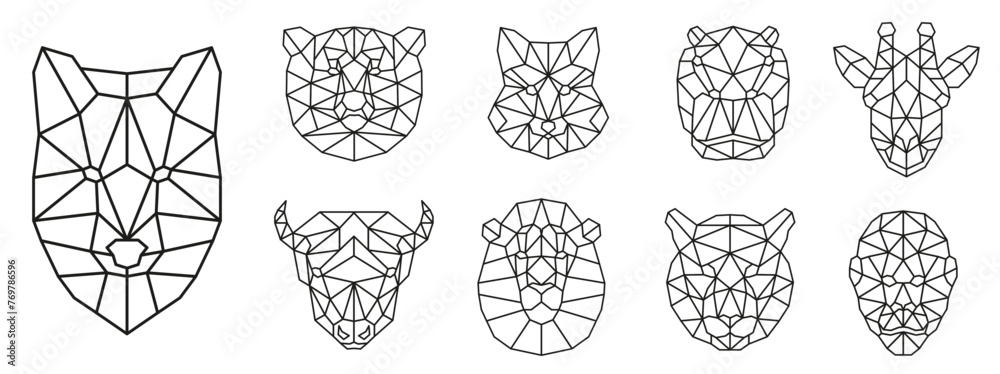 Different animals. Animals are drawn with a polygon. Faces of animals ...