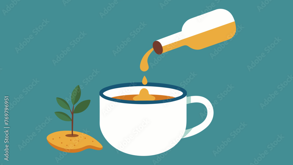 A thick syrupy liquid being poured into a measuring cup made from a ...