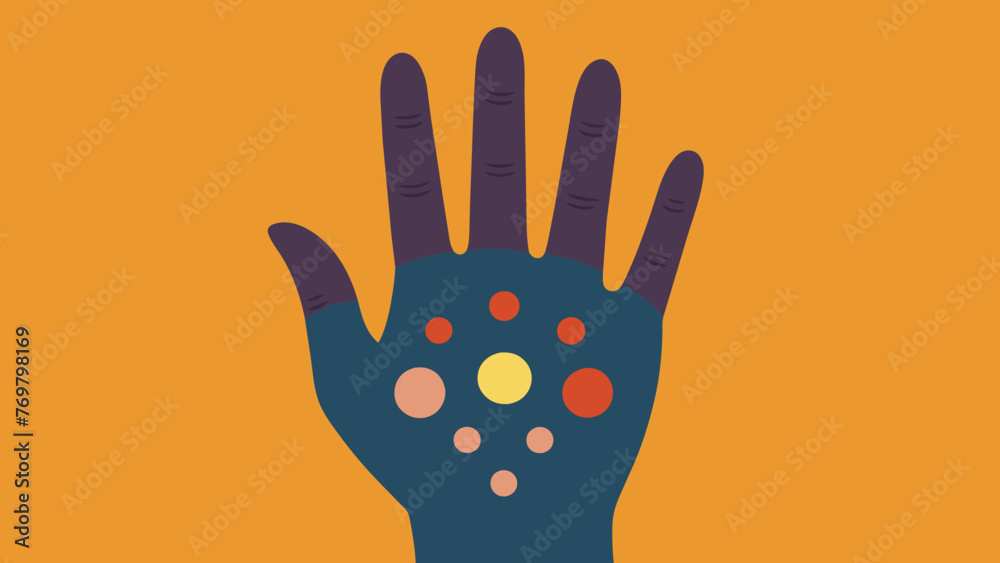 A persons palm with small circular marks from cupping therapy believed ...