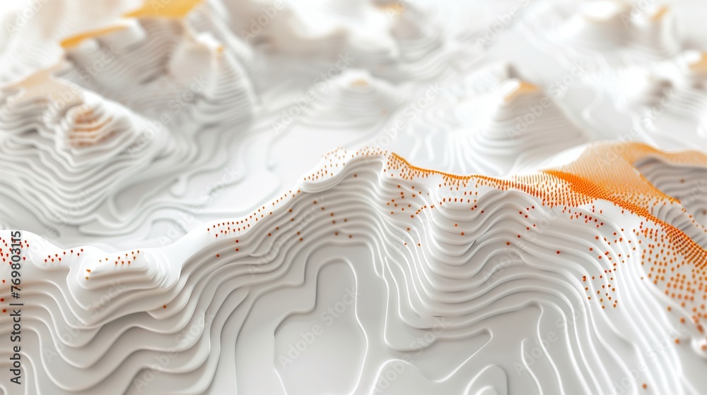 An abstract background with white and orange topographic waves, with ...