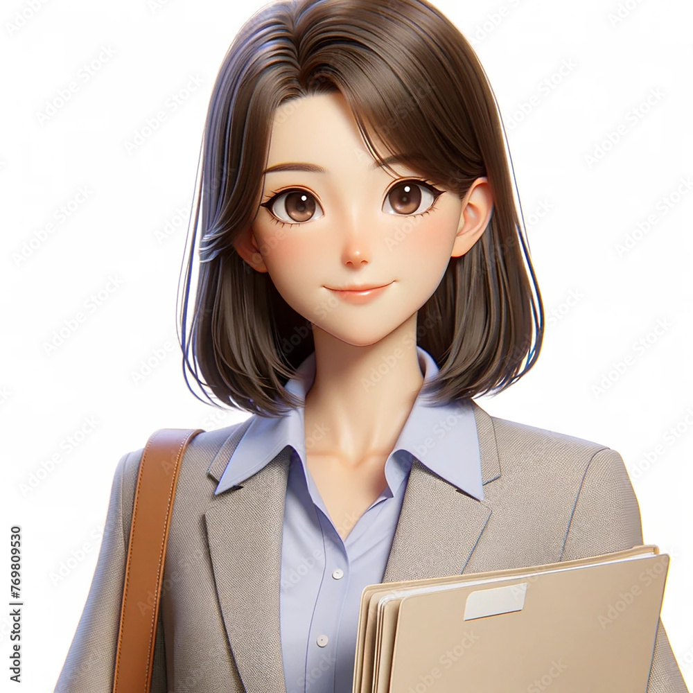 Realistic, cartoonist style, 3D, anime, white-collar female employee ...