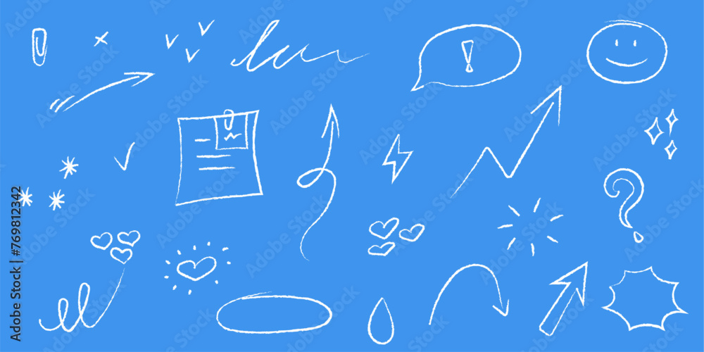 Hand drawn doodle vector set. Circle, heart, arrow, blank, exclamation ...