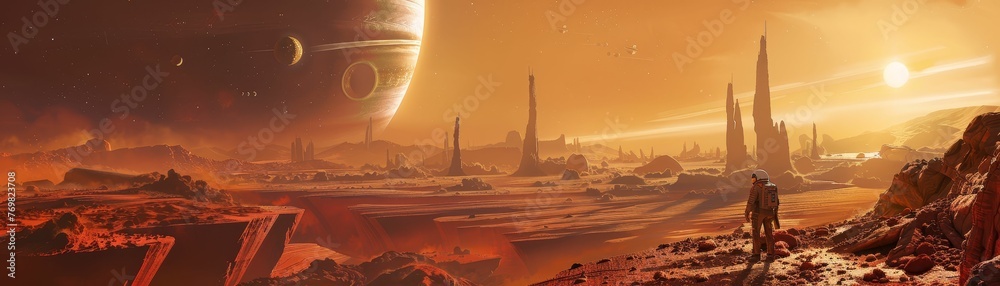 Retro space-themed photography studio, portraits with alien landscapes ...