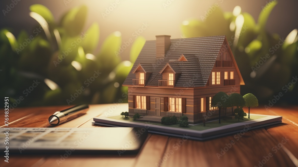 A detailed architectural model of a house with intricate landscaping on ...