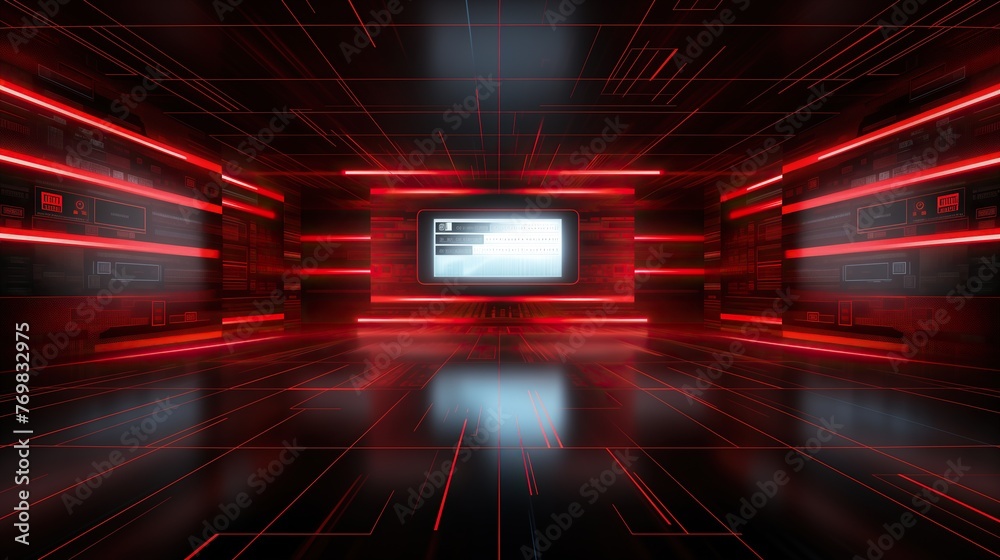A High Tech Cybersecurity Command Center With Glowing Red Holographic Displays And A Futuristic