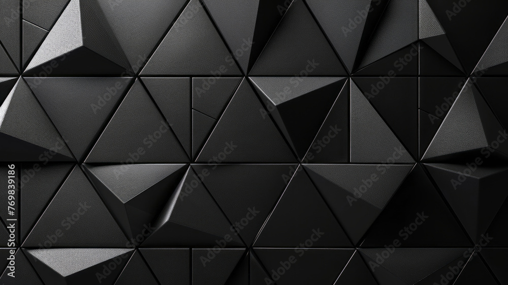 Wall background with tiles. Triangular, wallpaper with 3D black blocks ...