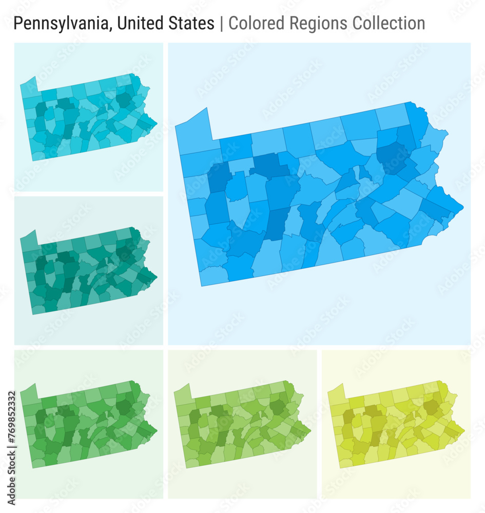Pennsylvania, United States. Map collection. State shape. Colored ...