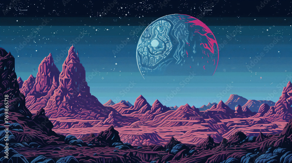 pixel art of planet dungeon background battle scene in RPG old school ...