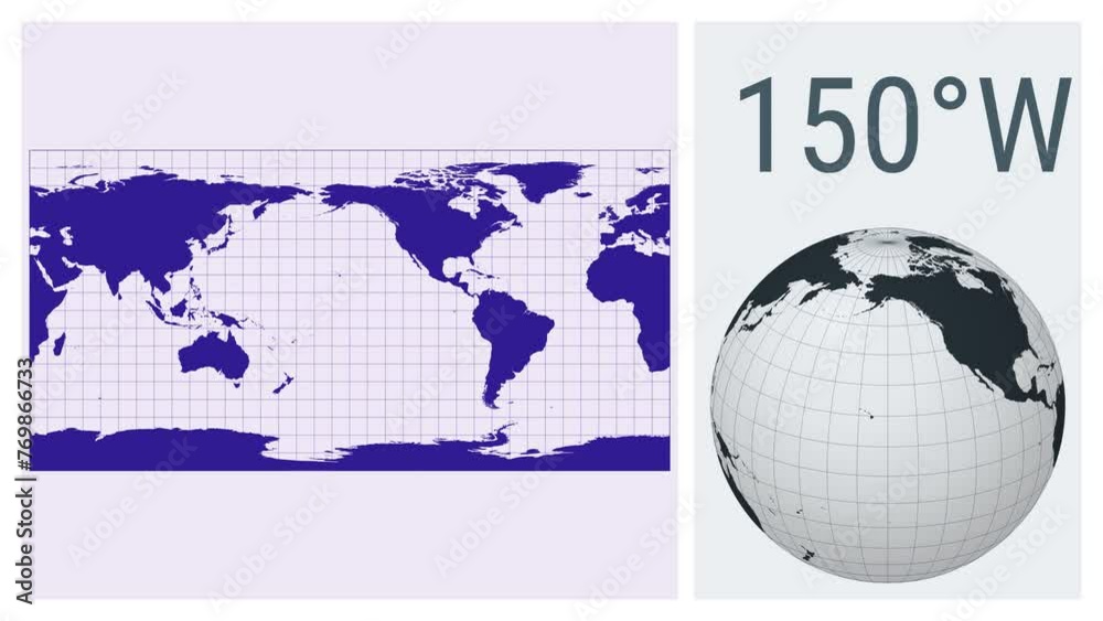 Vidéo Stock World Map Animation Equirectangular Plate Carree Projection Solid Color Style