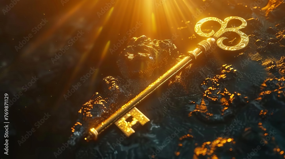 Glowing Golden Key, Radiant Path to Achievement and Prosperity, Magical ...