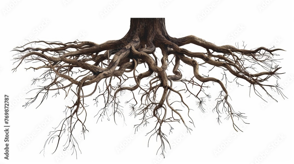 Isolated Tree Roots on White Background, Natural Organic Forms ...