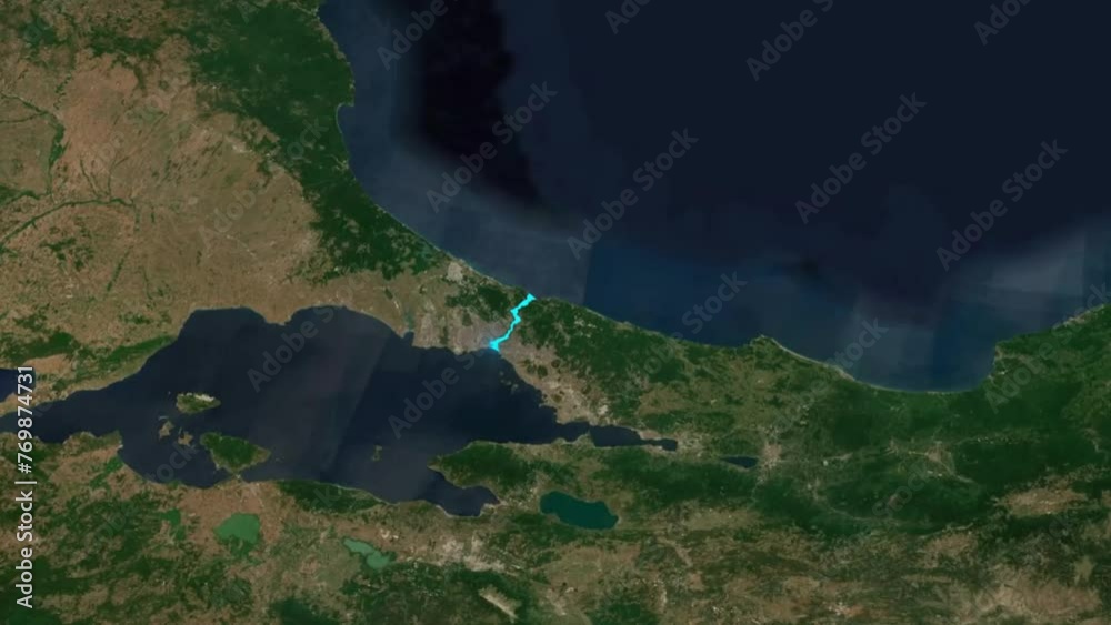 strait of Bosphorus on the world map. strait of Bosphorus connects ...