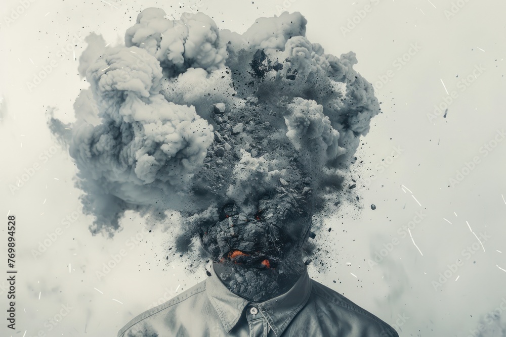 Nuclear explosion mans head on solid white background. ai generative ...