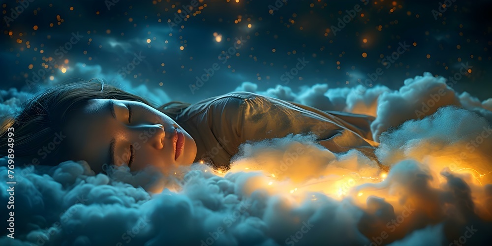 A cozy bedroom scene with a sleeping couple under a starry night sky ...