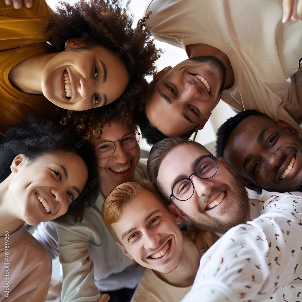 Unity and joy in a group of people, expressing the positive energy of ...